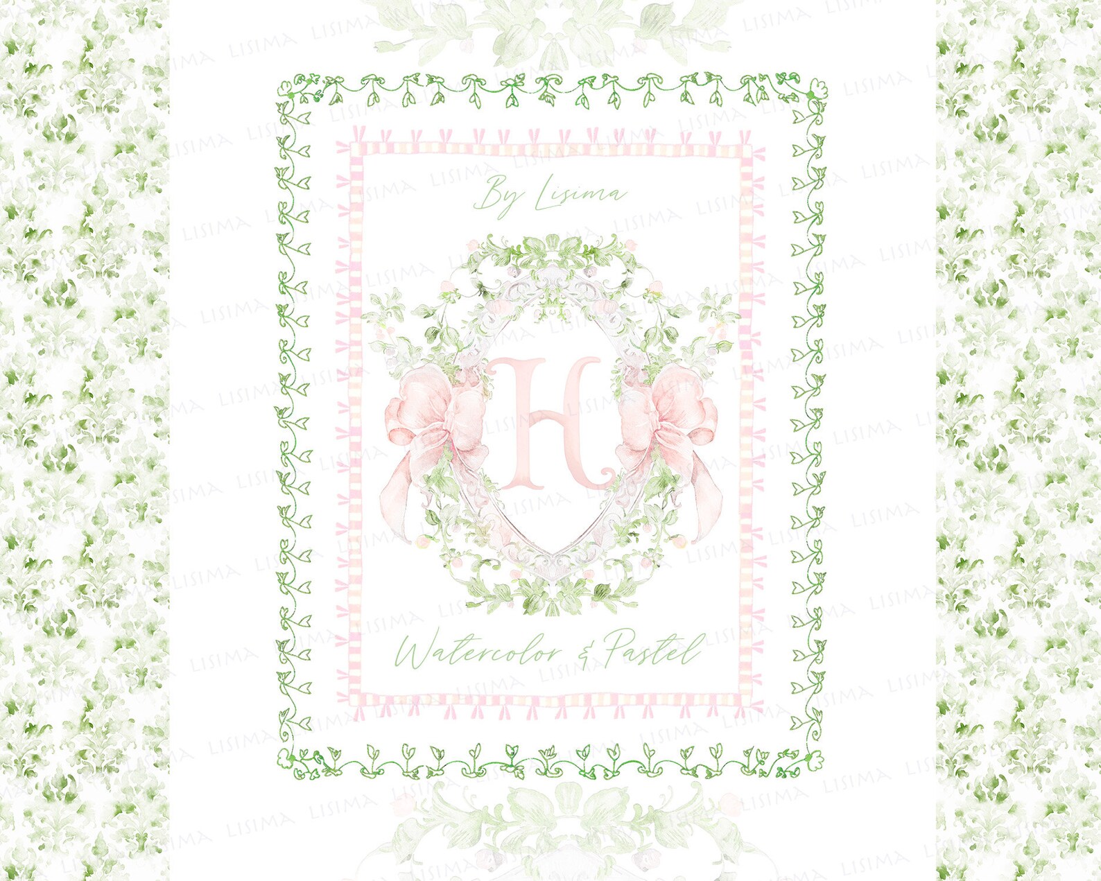 Watercolor Crest Baby Shower Wedding Pink Little Flowers Bow Grand ...