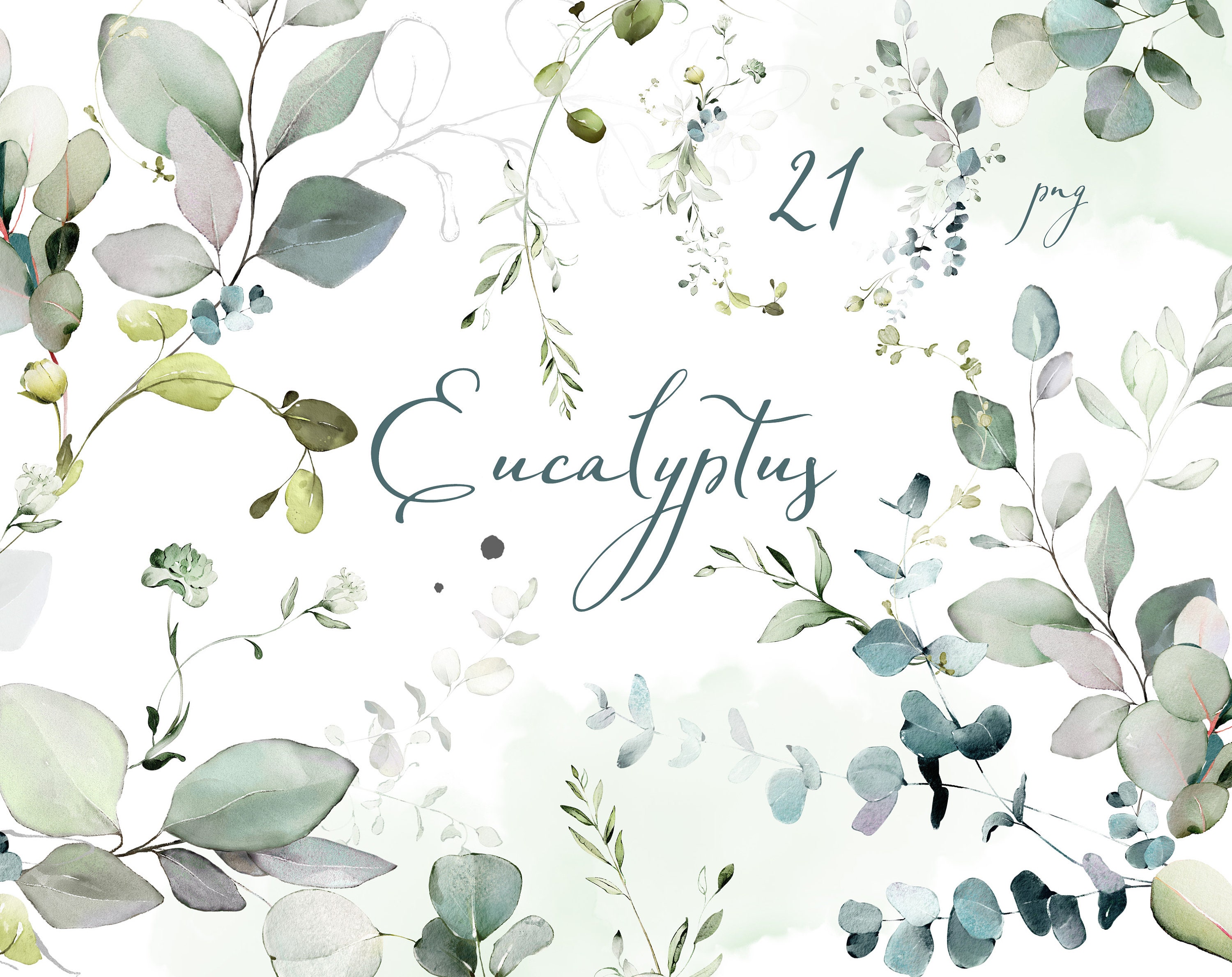 Watercolor Eucalyptus Greenery Bouquets PNG Clipart Set, Wedding ...