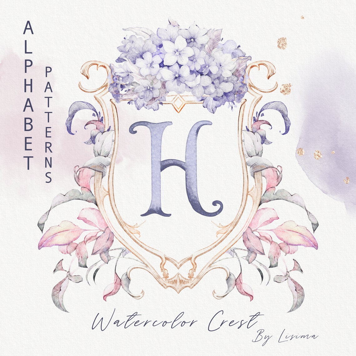 Watercolor Crest Baby Shower Wedding Lilac Crown and Little Flowers Bow ...