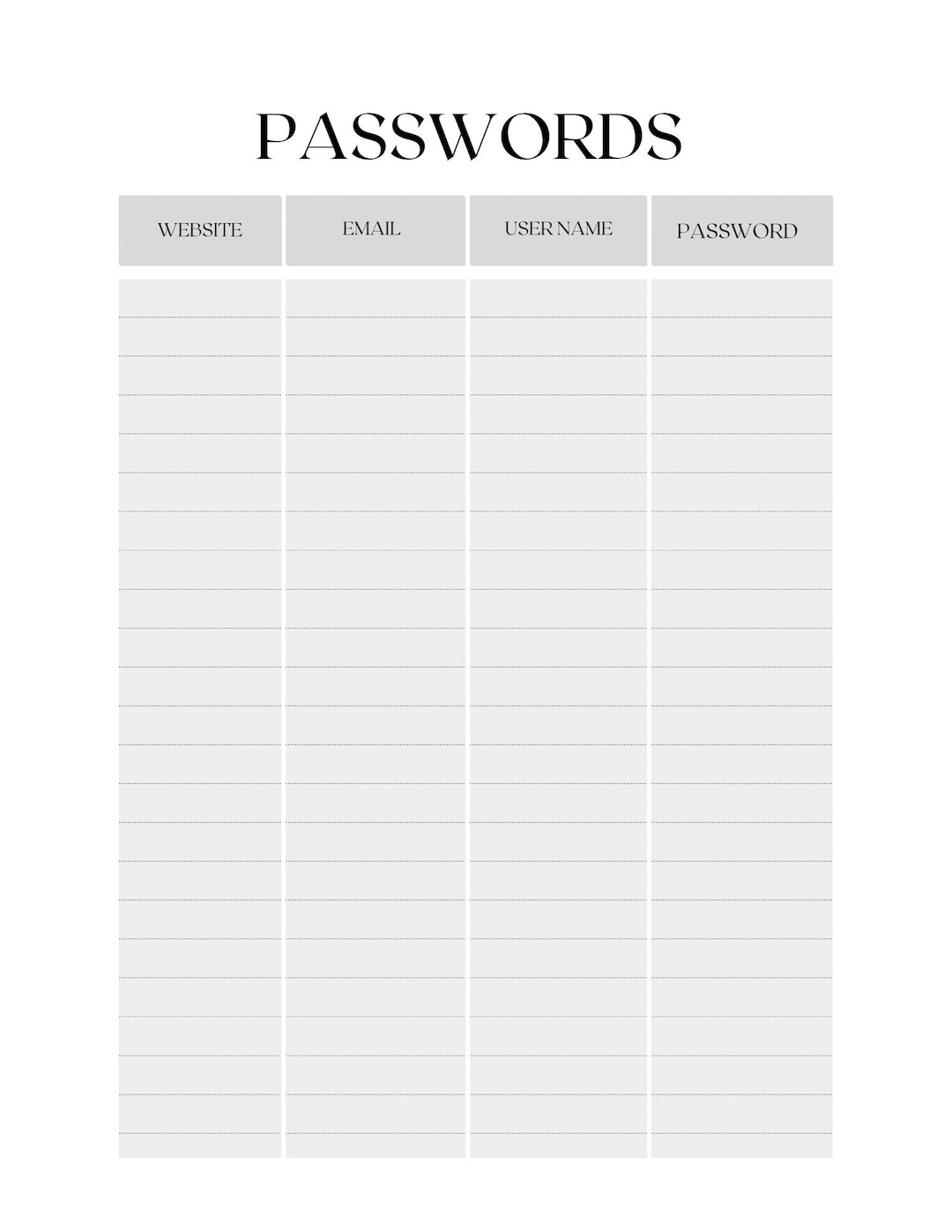 Password Printable Sheet - Etsy