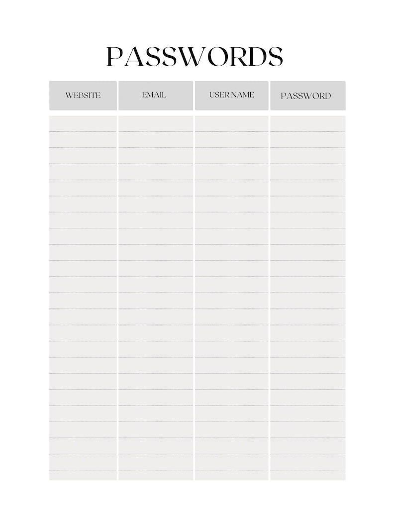 Password Printable Sheet - Etsy