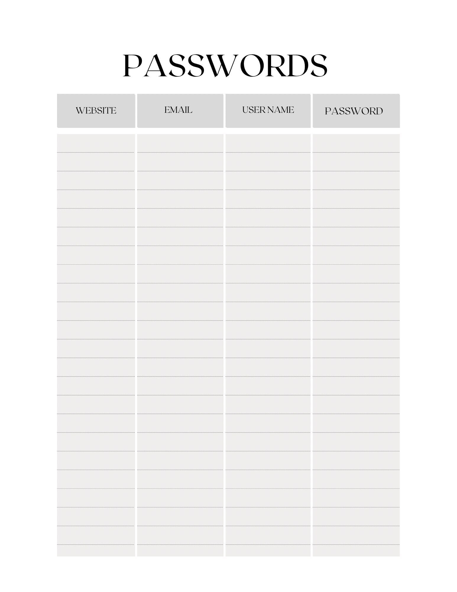 Password Printable Sheet - Etsy