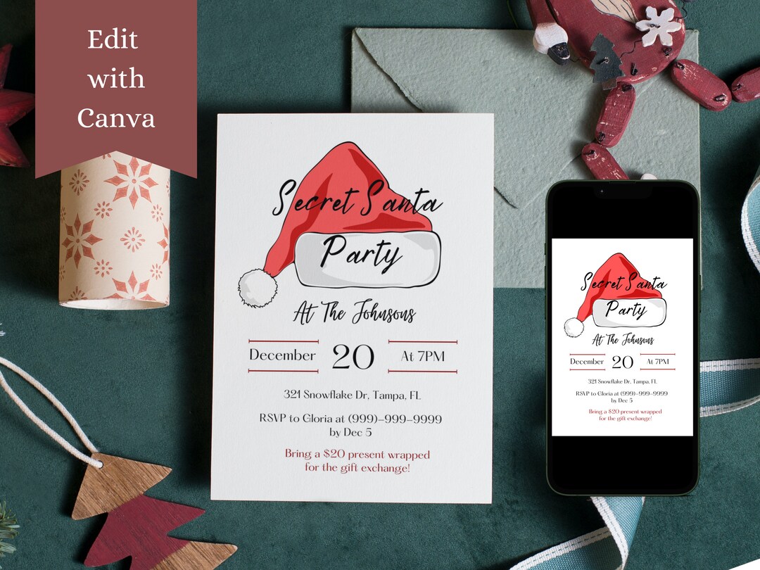 Editable Secret Santa Party Invitation Printable Secret Santa - Etsy Canada