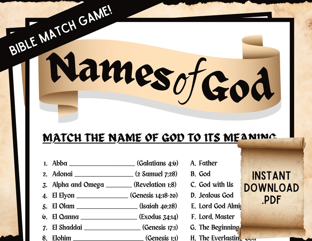 Names of God Bible Match Game Names of God Bible Trivia - Etsy