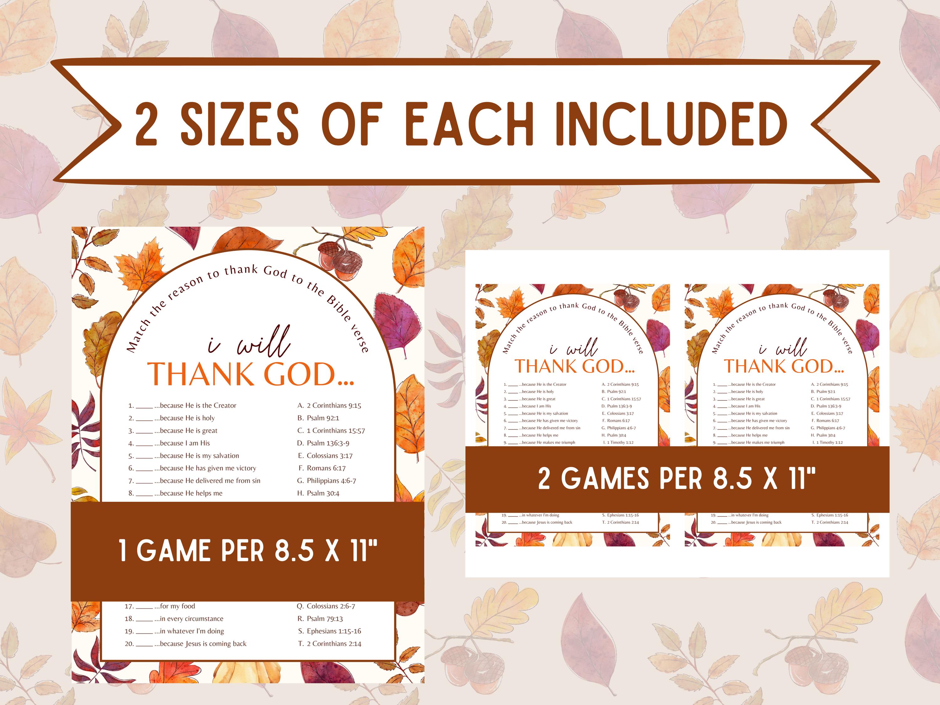 Give Thanks Bible Match Game: Thanksgiving Church Activity (PDF) - Etsy