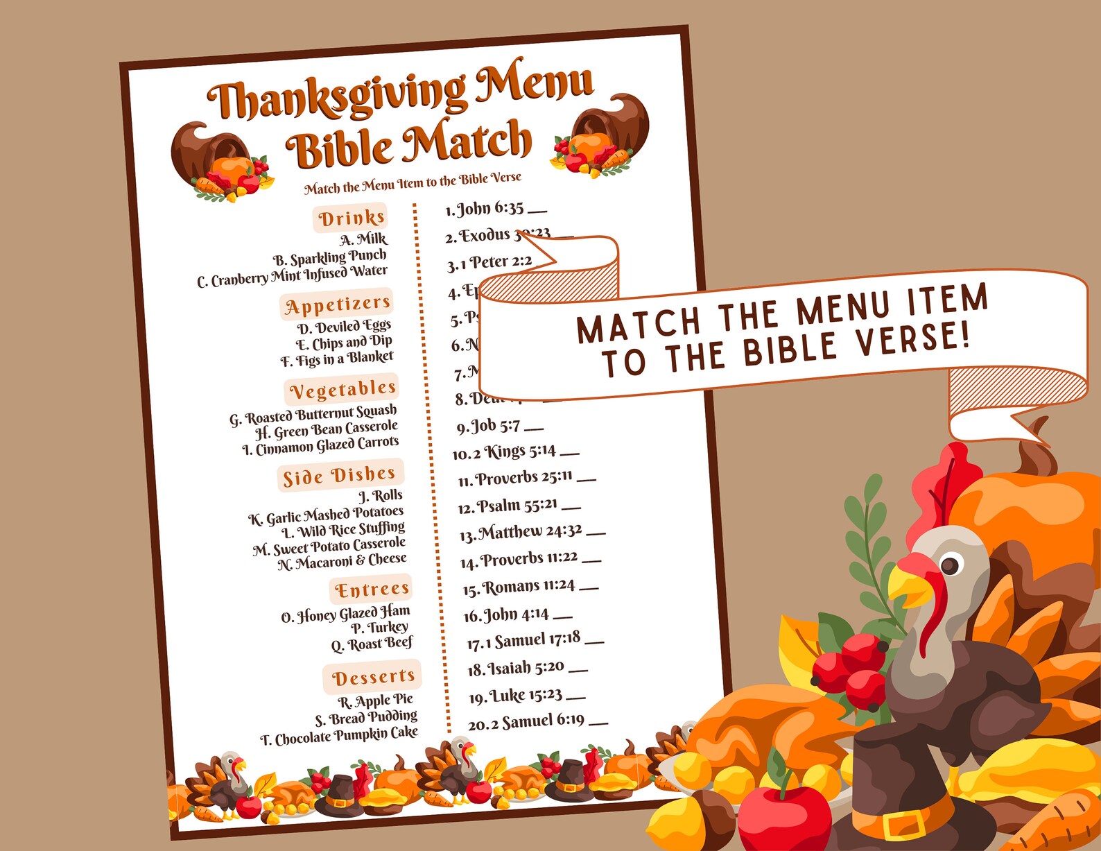 Thanksgiving Menu Bible Match Game Thanksgiving Dinner Bible - Etsy