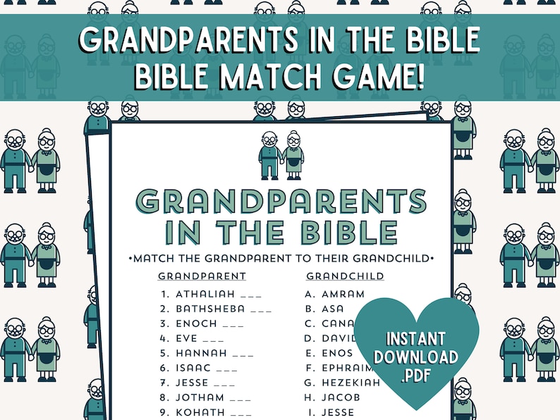 Grandparents in the Bible Match Party Game | Grandparent's Day Bible ...