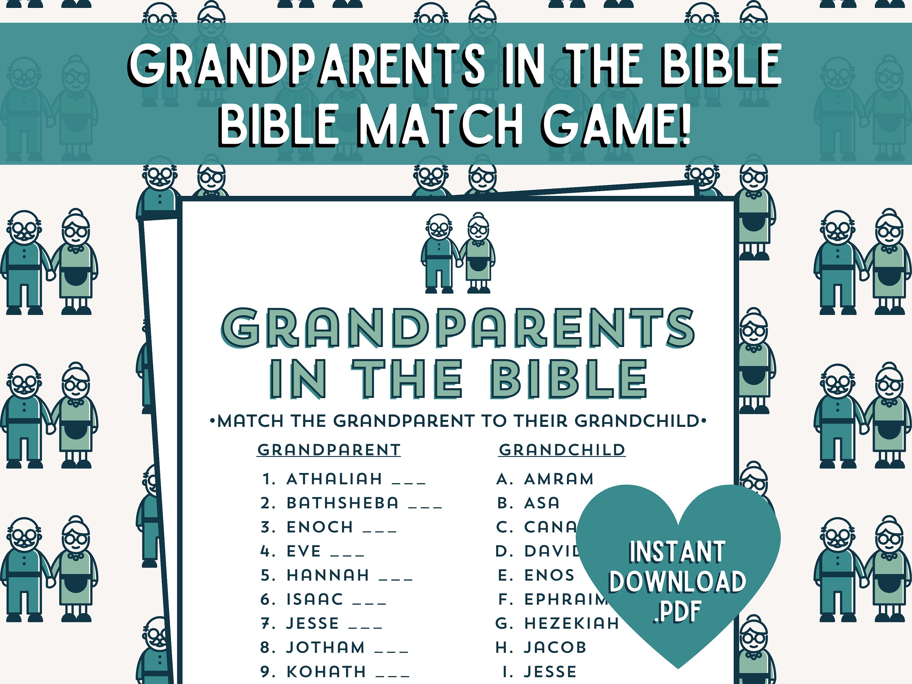 Grandparents in the Bible Match Party Game | Grandparent's Day Bible ...