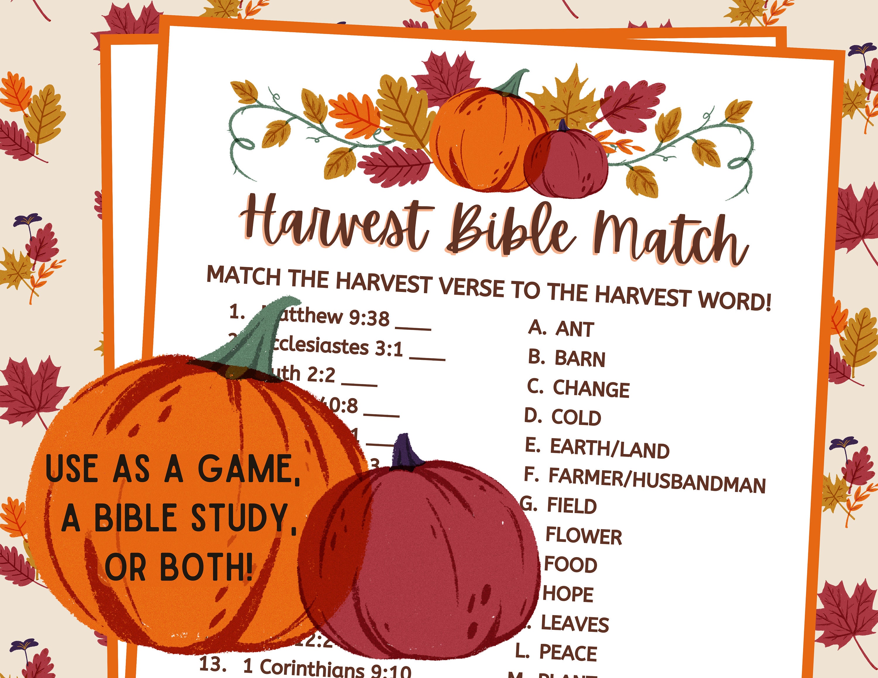 Harvest Bible Match Game Harvest Party Game Fall Games for - Etsy