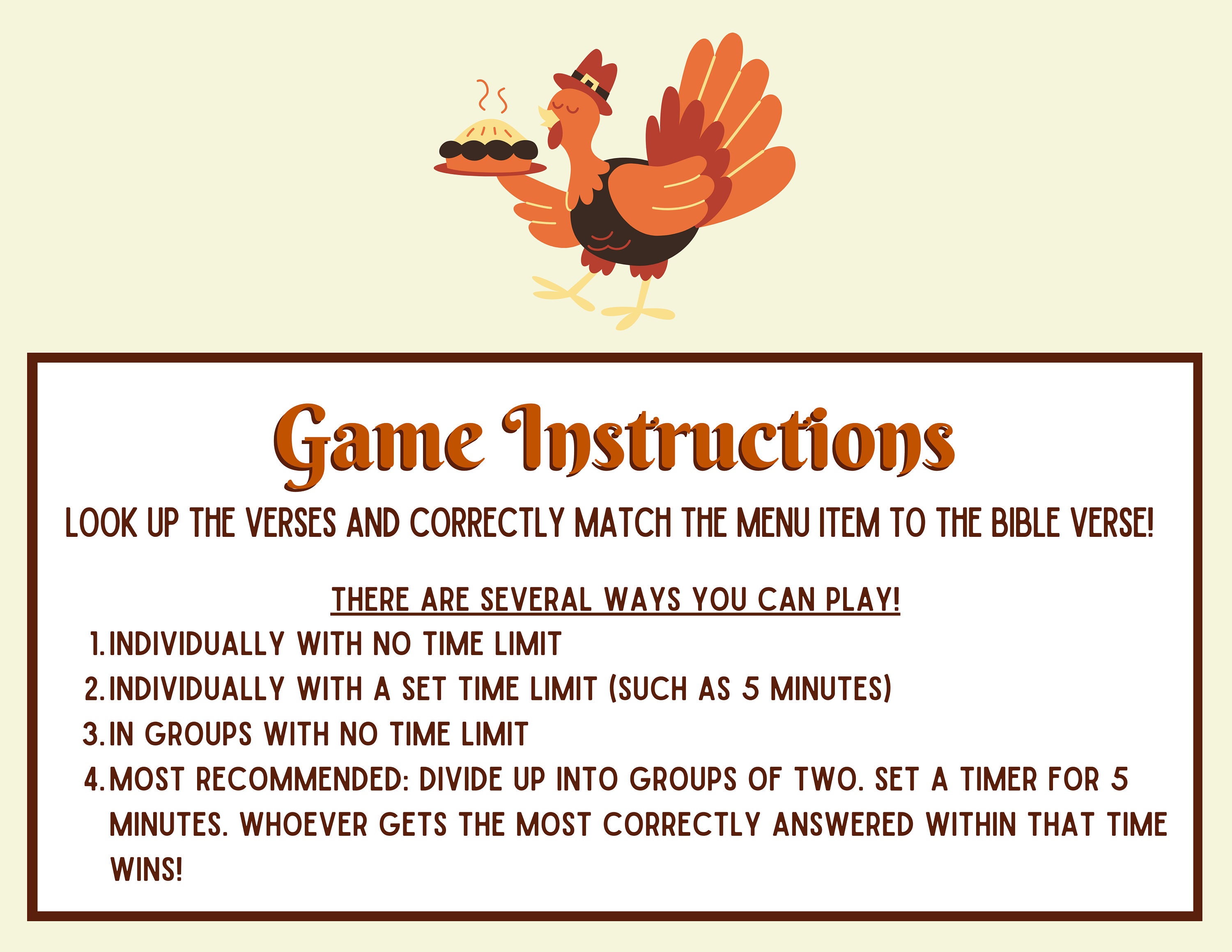 Thanksgiving Menu Bible Match Game: Church Harvest Activity (PDF) - Etsy