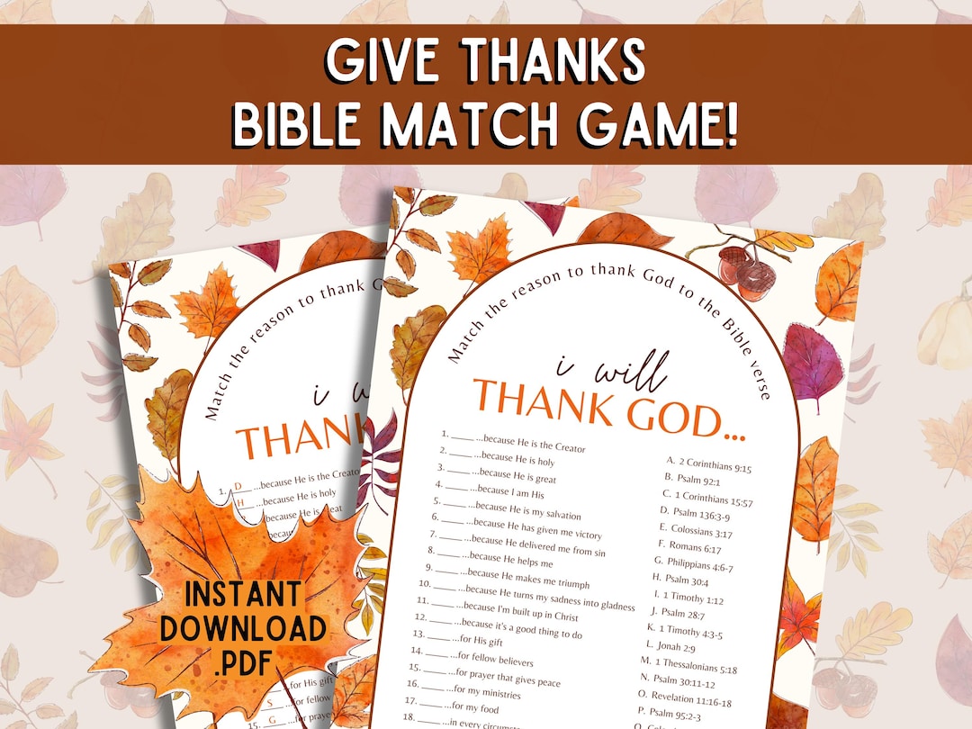 Give Thanks Bible Match Game: Thanksgiving Church Activity (PDF) - Etsy