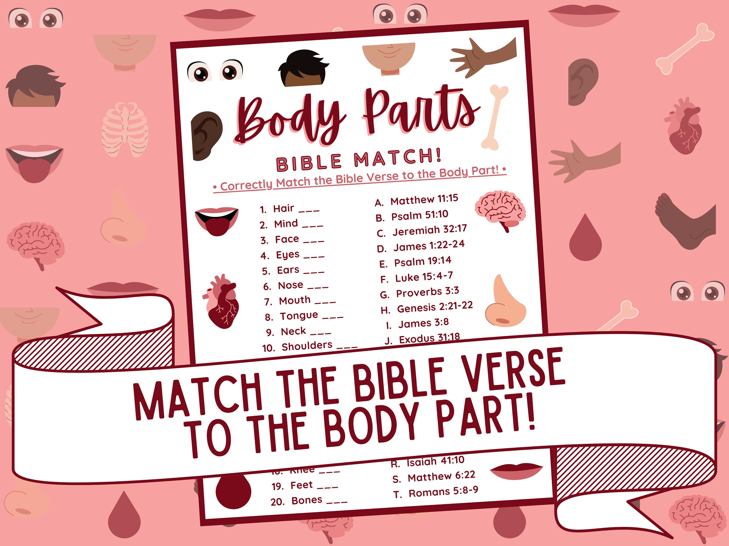Body Parts Bible Match Game: Christian Activity (PDF Download) - Etsy