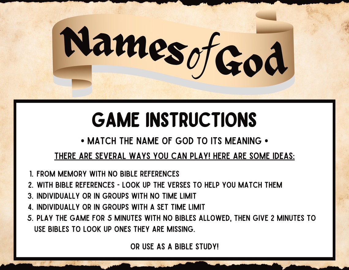 Names of God Bible Match Game Names of God Bible Trivia Game Bible ...