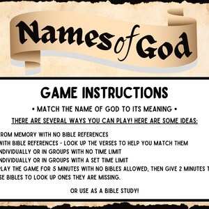Names of God Bible Match Game: Church Trivia (PDF Download) - Etsy