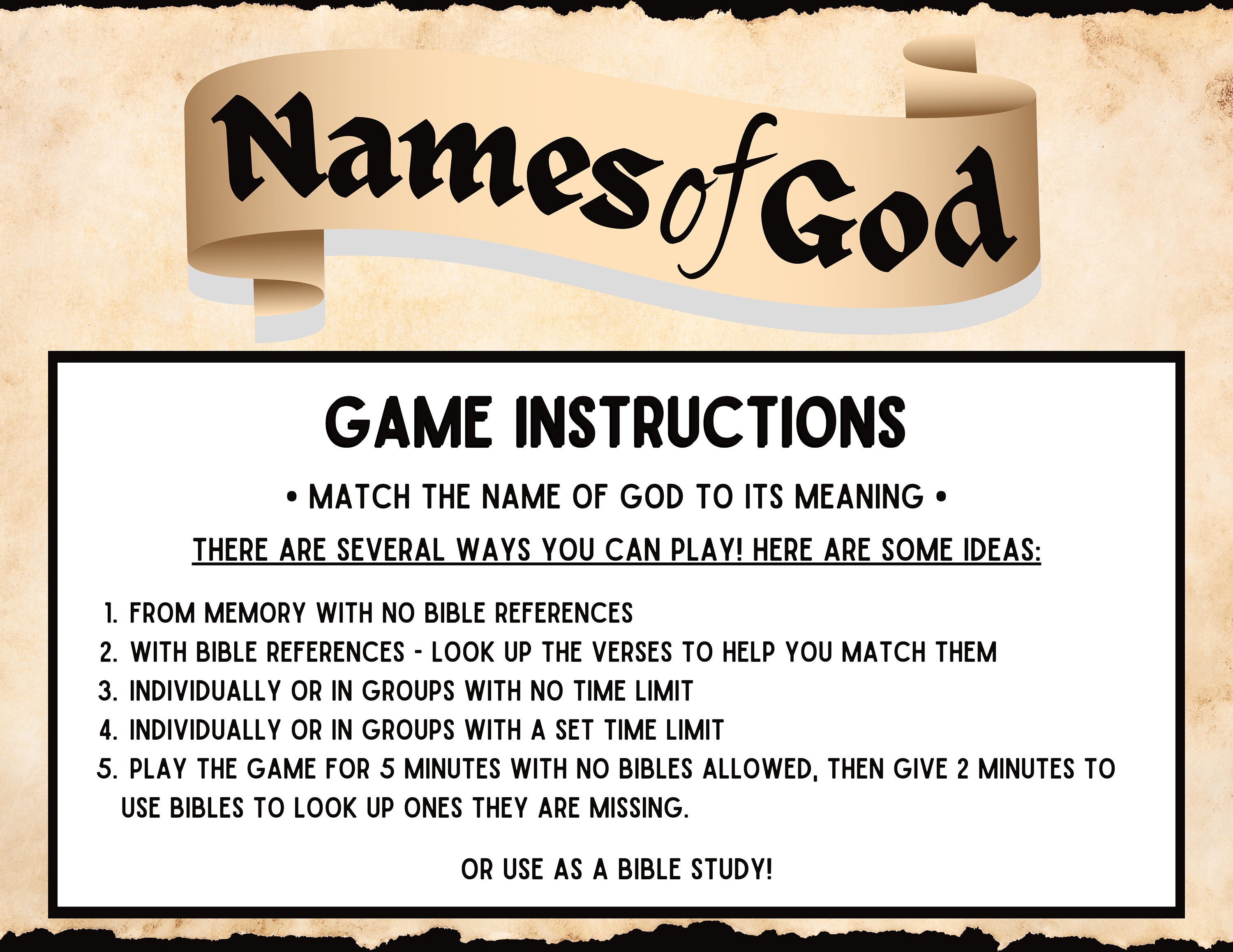 Names of God Bible Match Game: Church Trivia (PDF Download) - Etsy