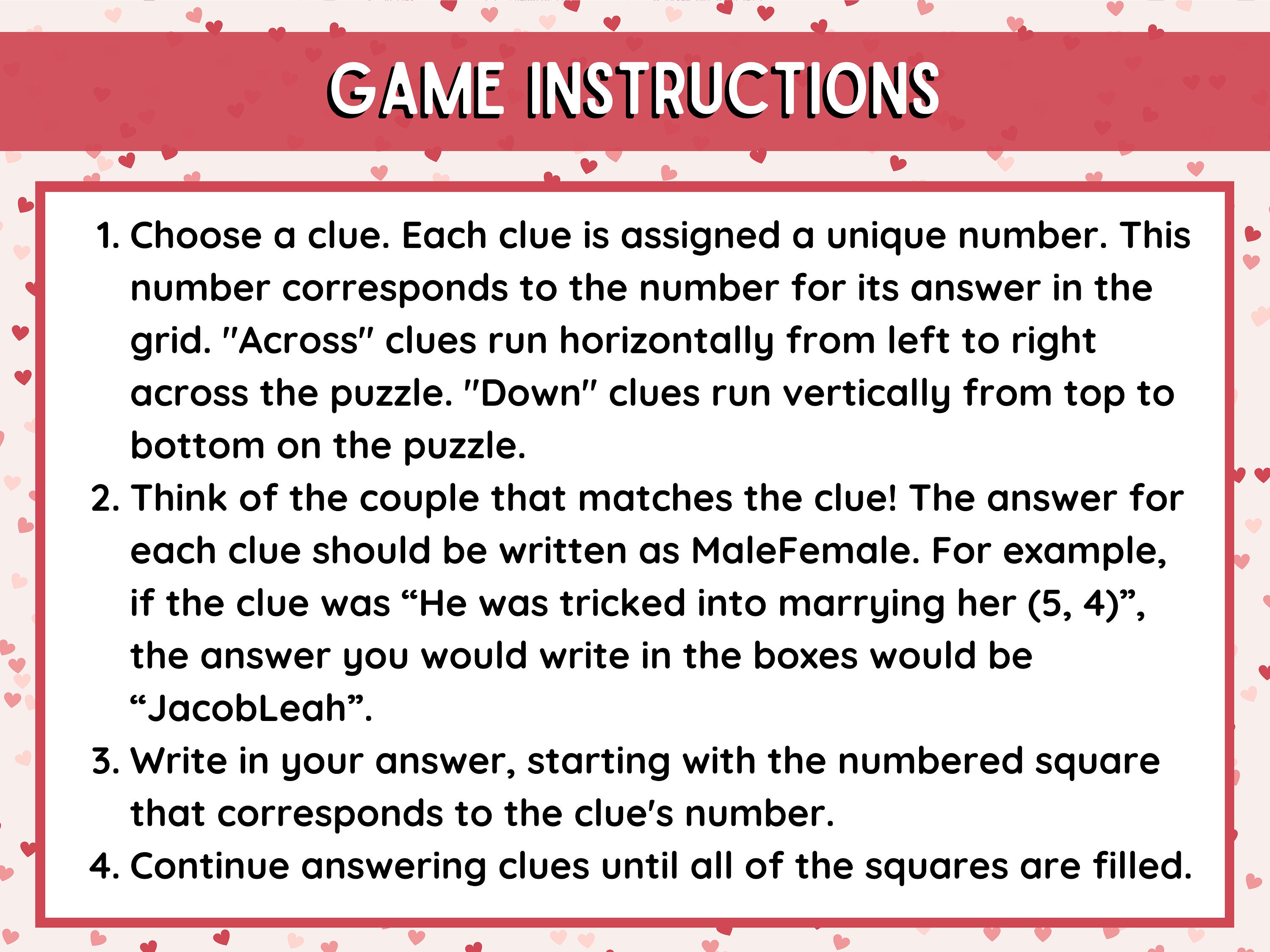 Bible Couples Crossword Puzzle | Valentine Crossword Puzzle | Marriage ...