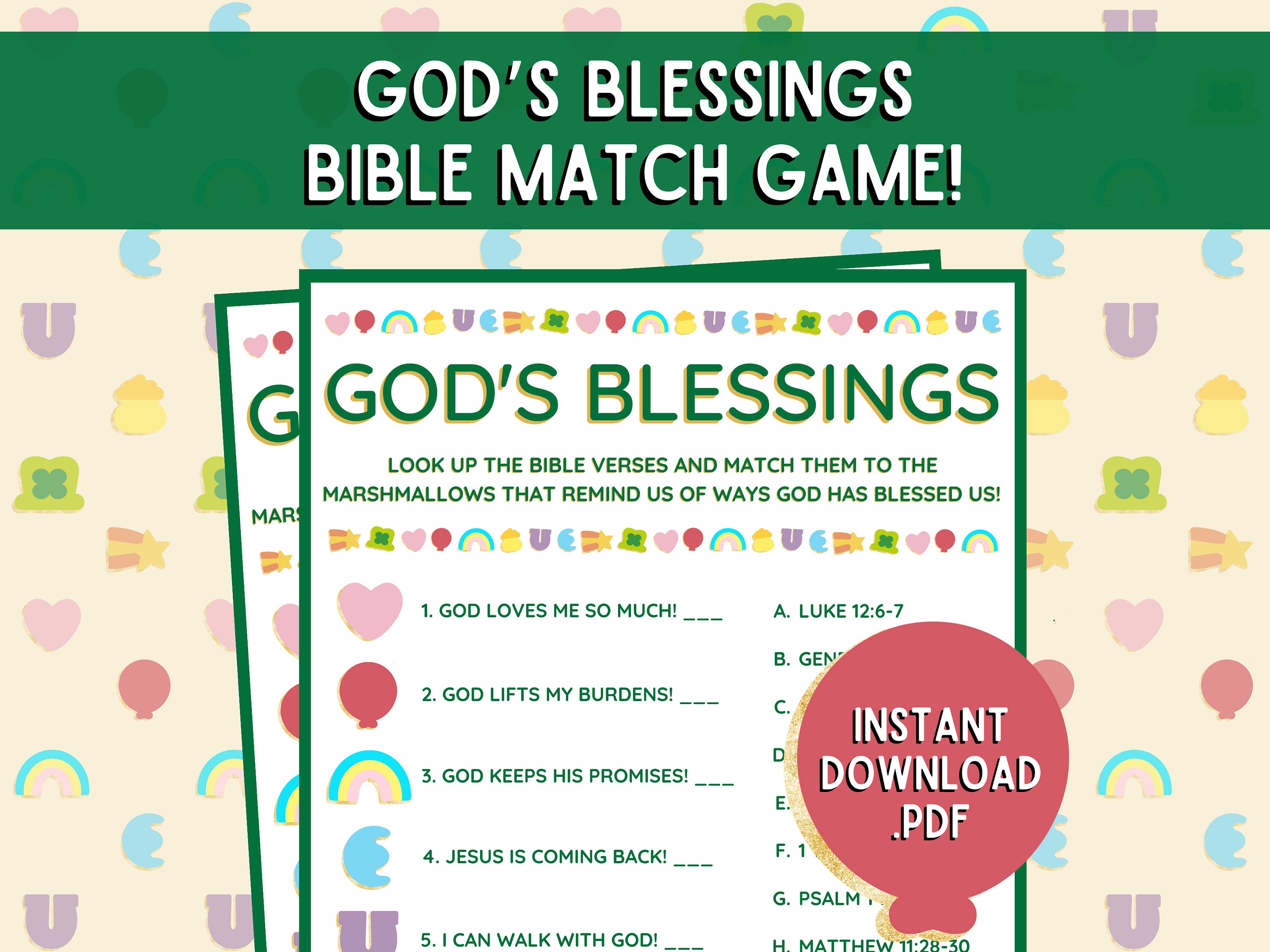 God's Blessings Bible Match Game: Church Party Activity (PDF Download ...