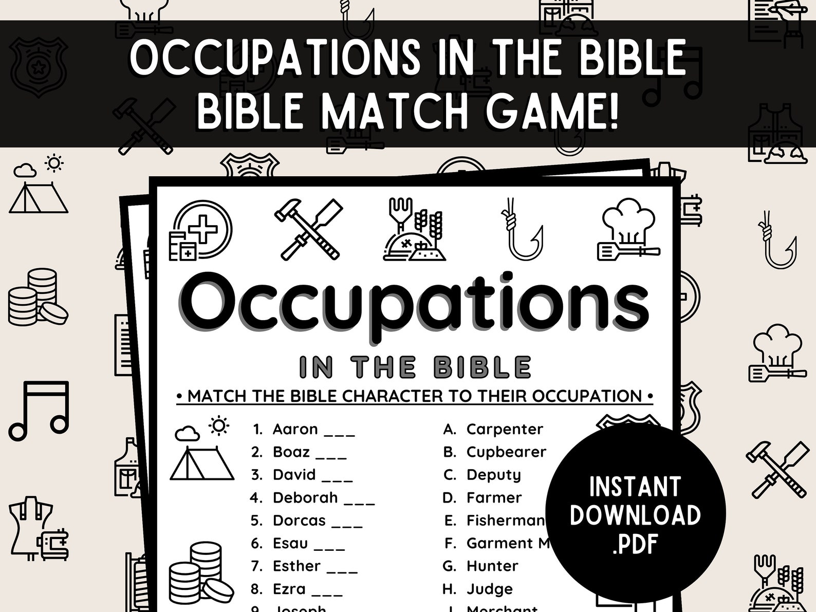 Bible Occupations Match Game: Church Party Activity (PDF Download) - Etsy