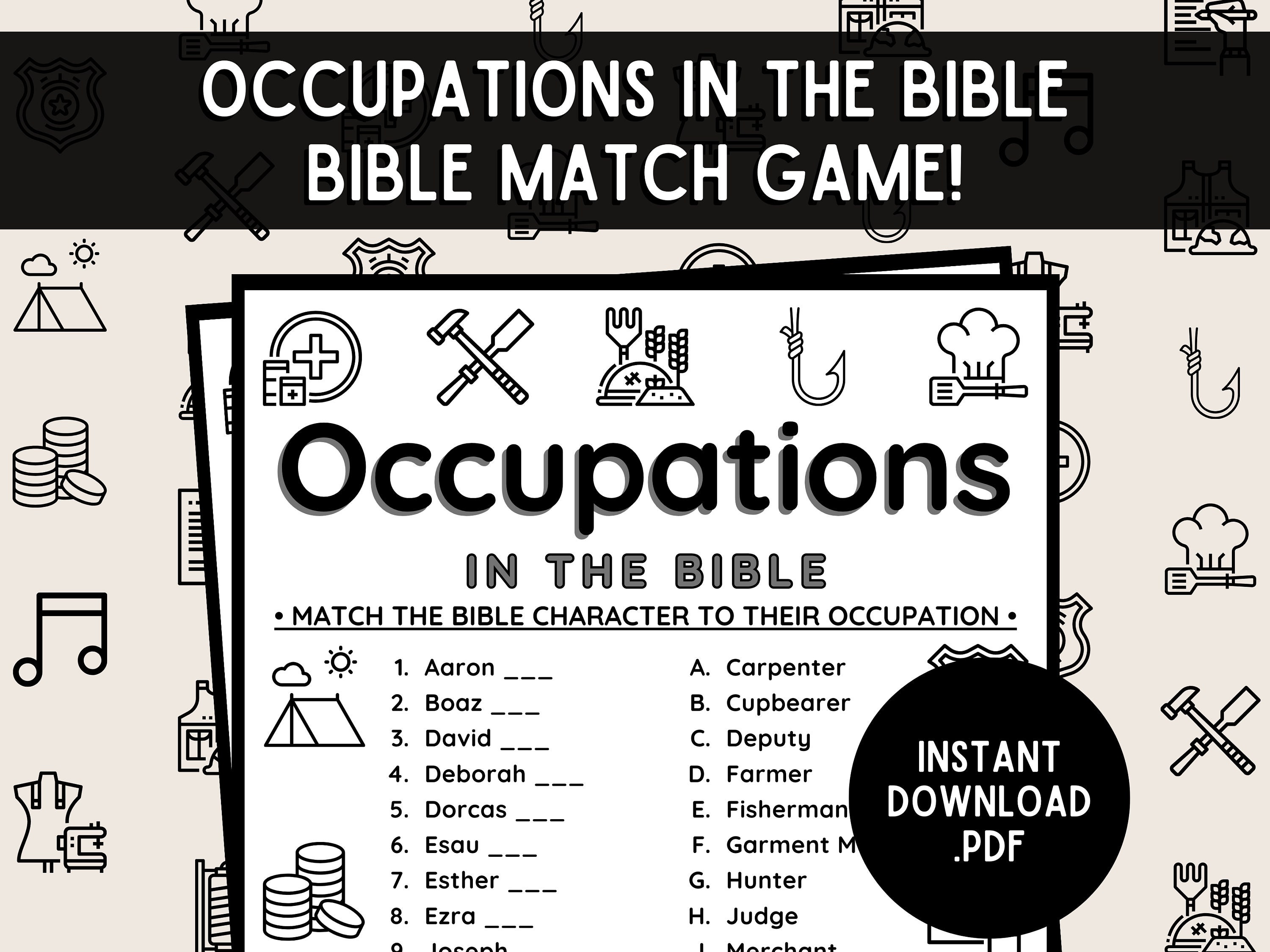 Occupations in the Bible Match Game | Bible Match Party Game | Bible ...