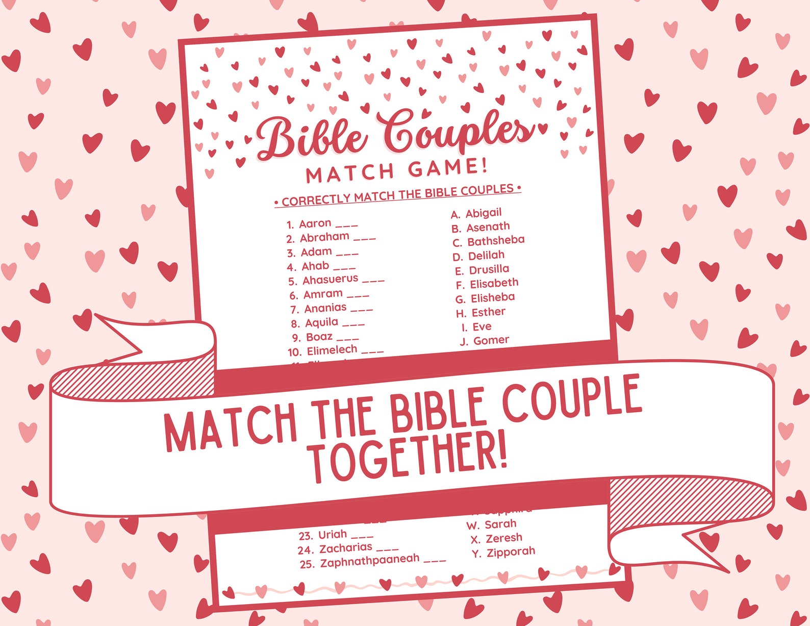 Bible Couples Match Game: Valentine or Marriage Party (PDF Download) - Etsy