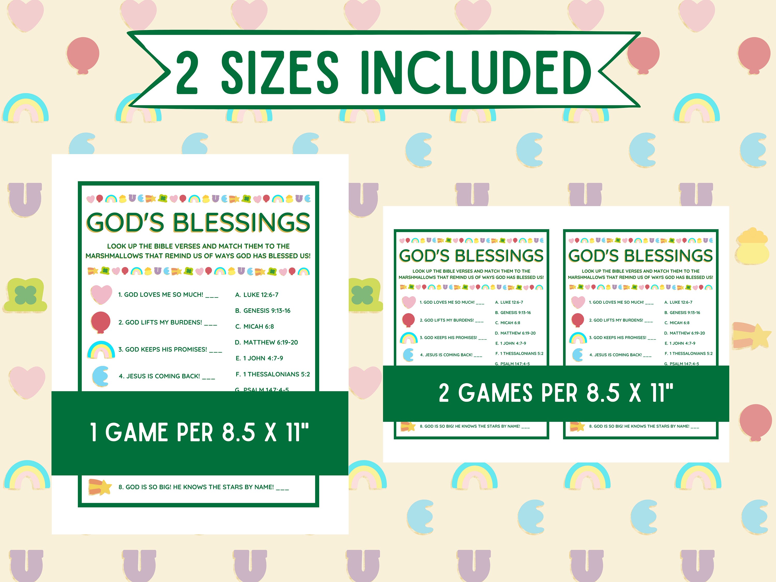 God's Blessings Bible Match Game: Church Party Activity (PDF Download ...