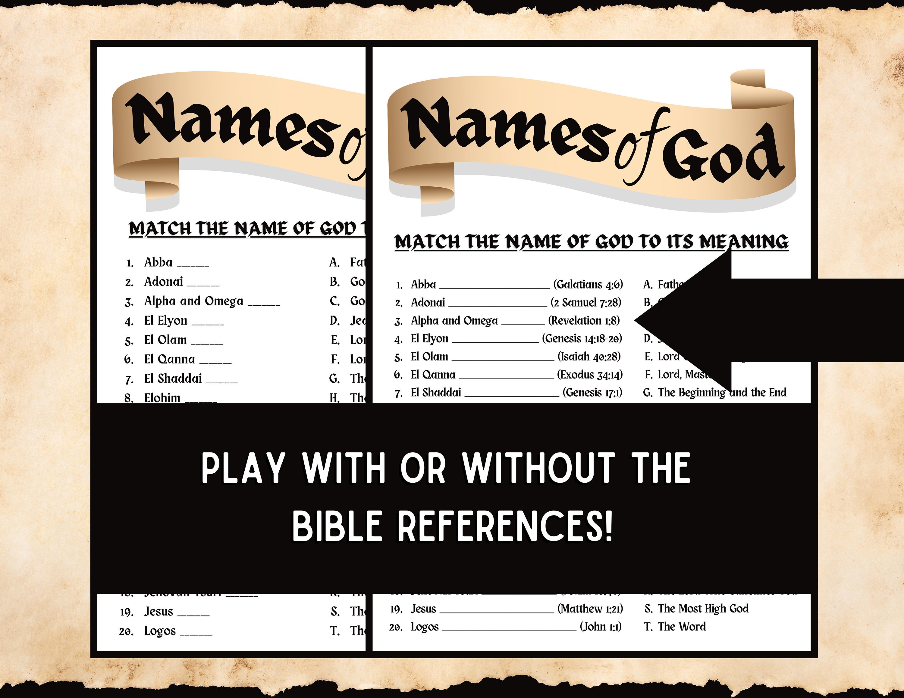 Names of God Bible Match Game: Church Trivia (PDF Download) - Etsy