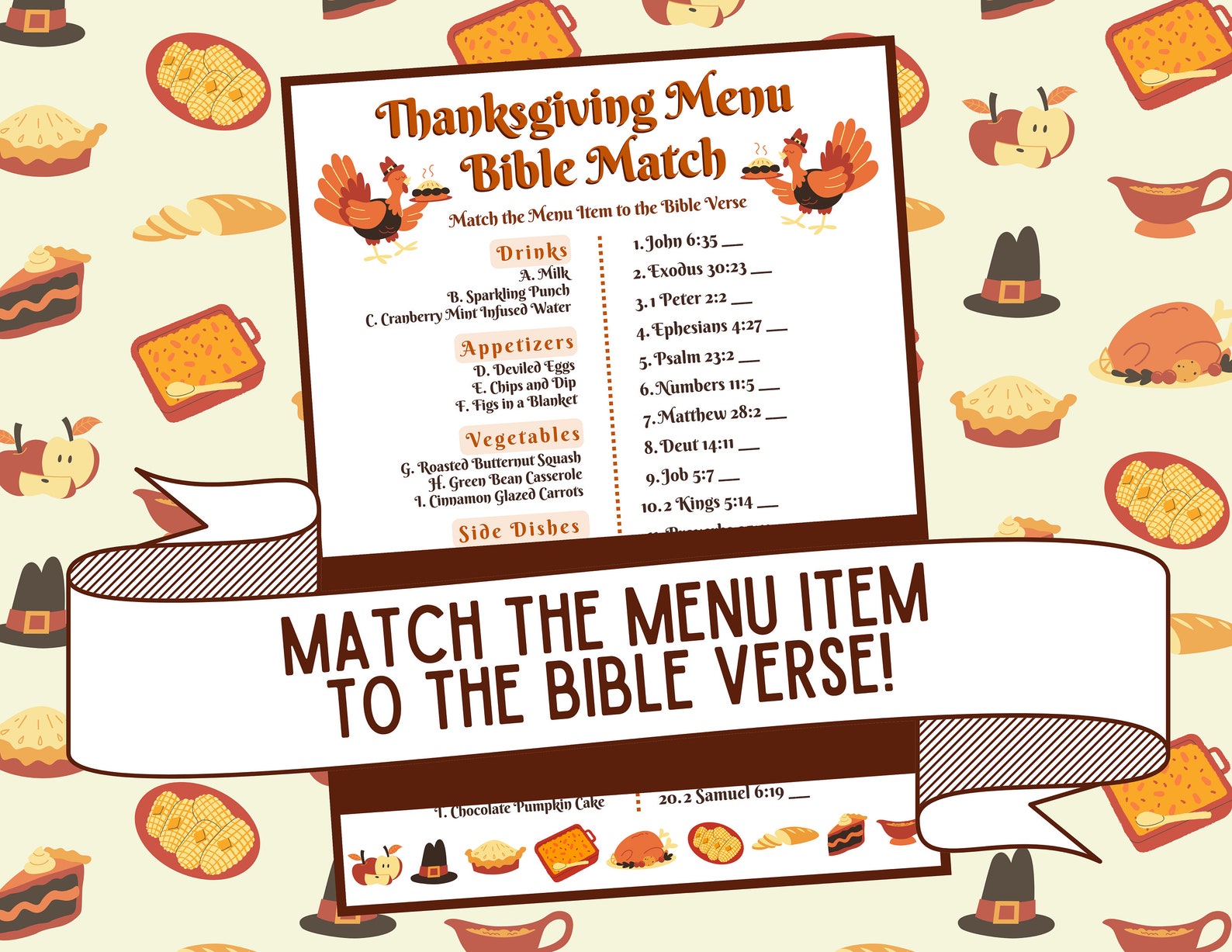 Thanksgiving Menu Bible Match Game | Thanksgiving Dinner Bible Match ...