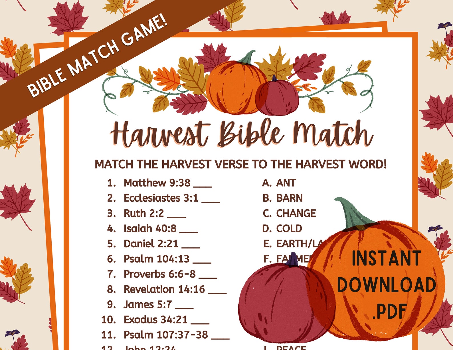 Harvest Bible Match Game Harvest Party Game Fall Games for - Etsy