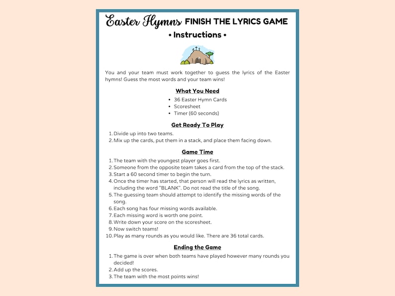 Easter Hymns Finish the Lyrics Game: Church Party (PDF Download) - Etsy
