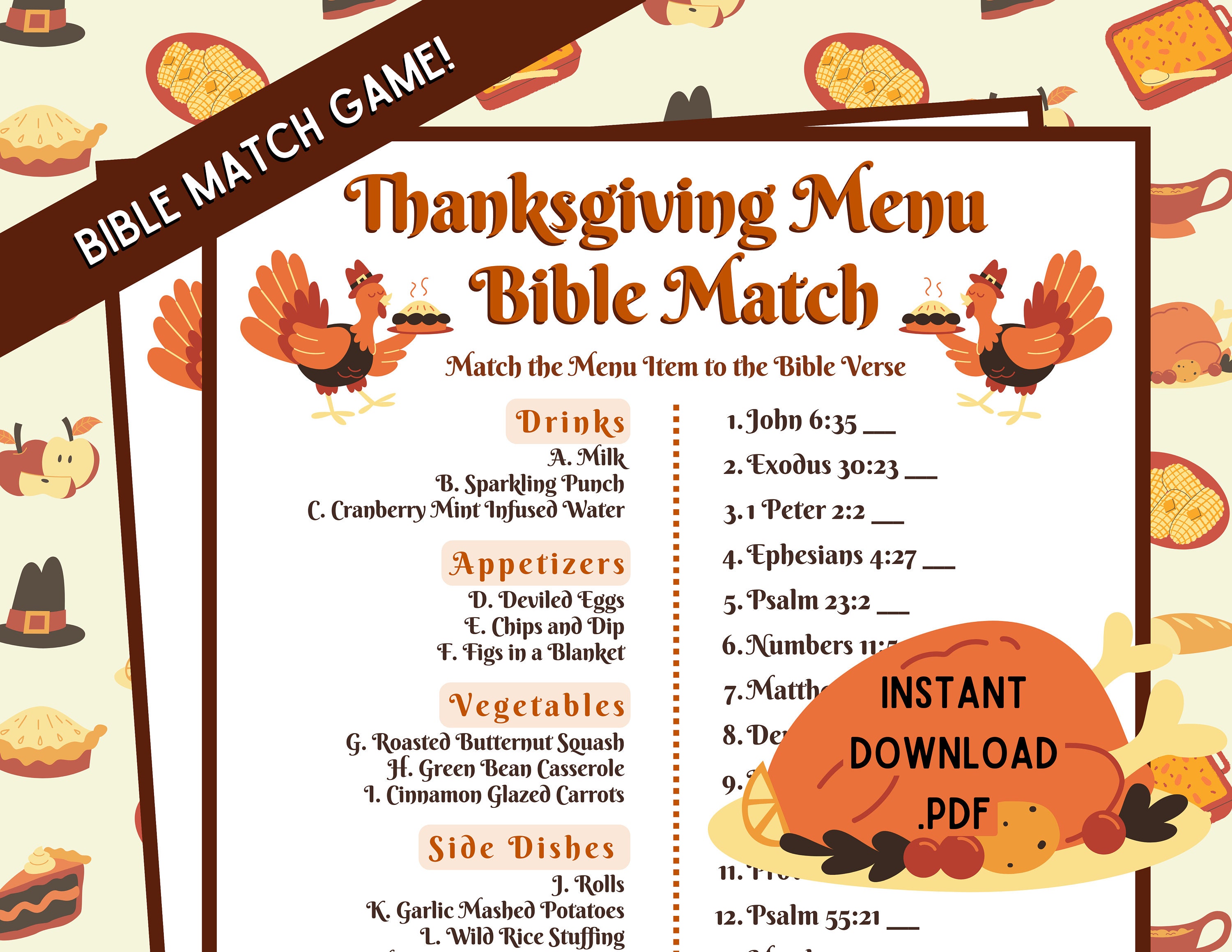 Thanksgiving Menu Bible Match Game Thanksgiving Dinner Bible - Etsy