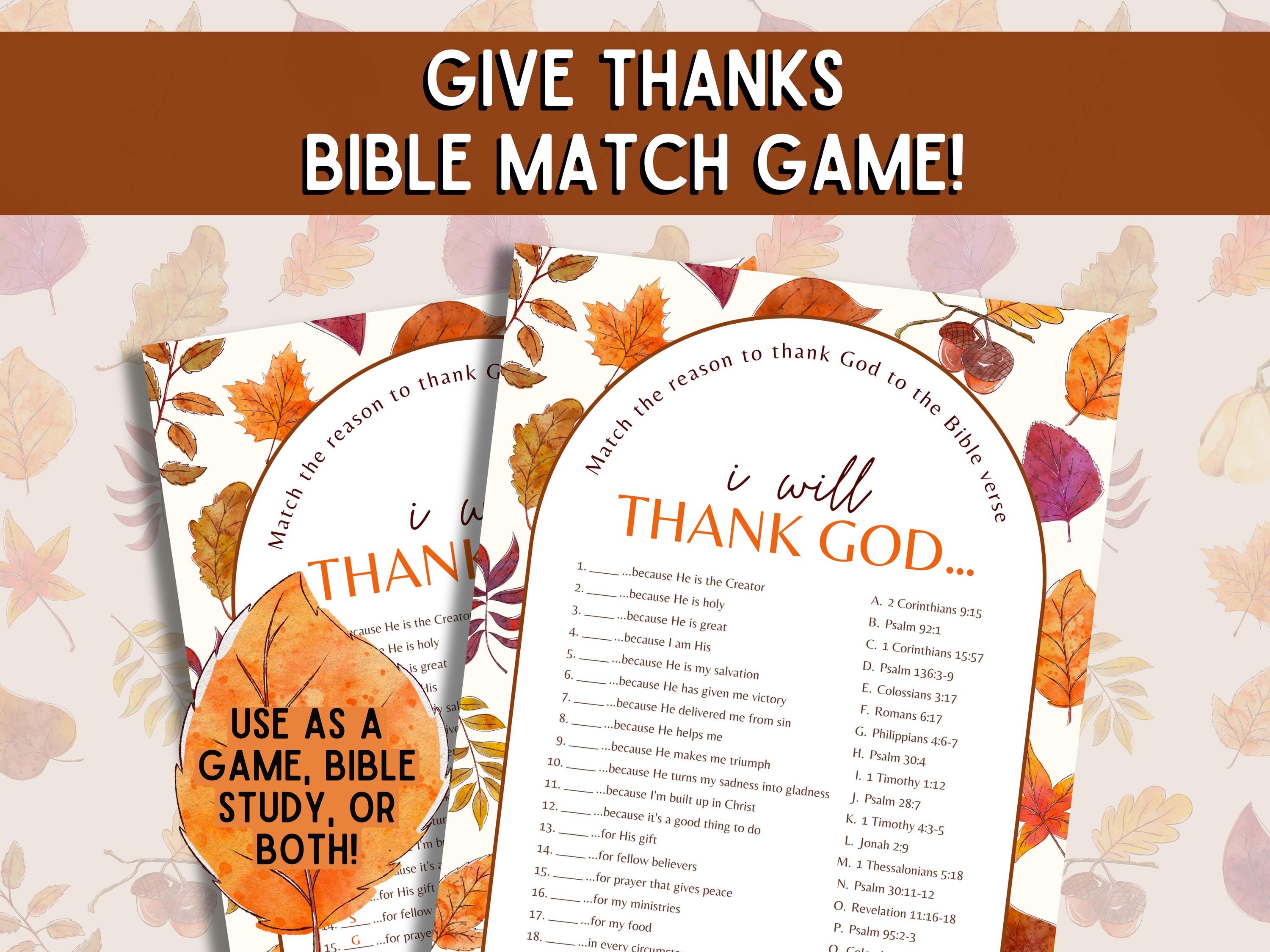 Give Thanks Bible Match Game: Thanksgiving Church Activity (PDF) - Etsy