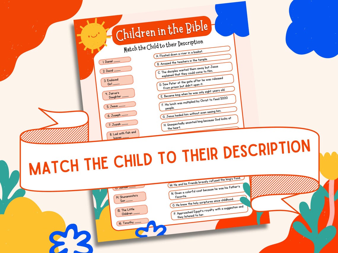Children in the Bible Match Game: Classroom Activity (PDF Download) - Etsy