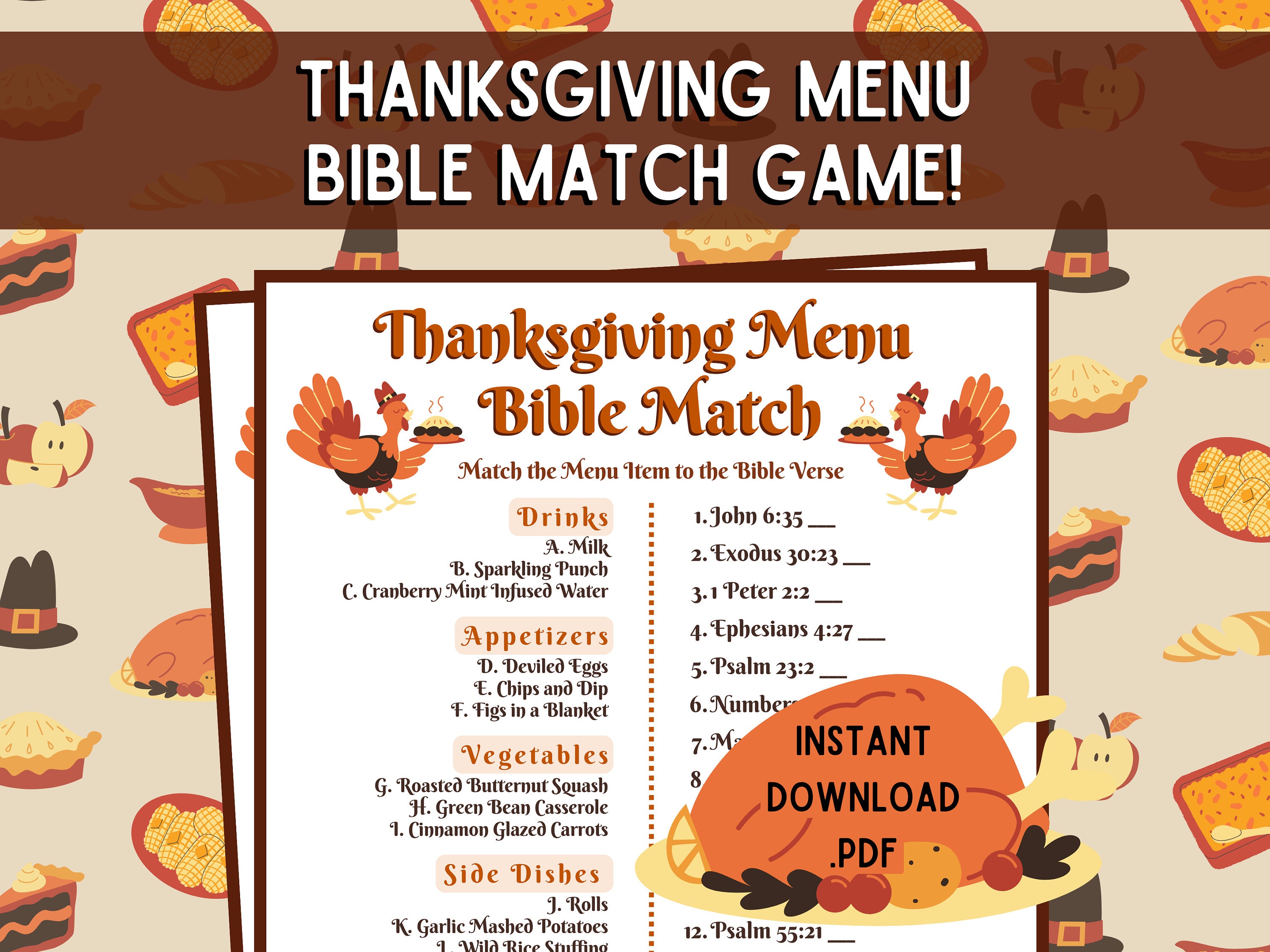 Thanksgiving Menu Bible Match Game | Thanksgiving Dinner Bible Match ...