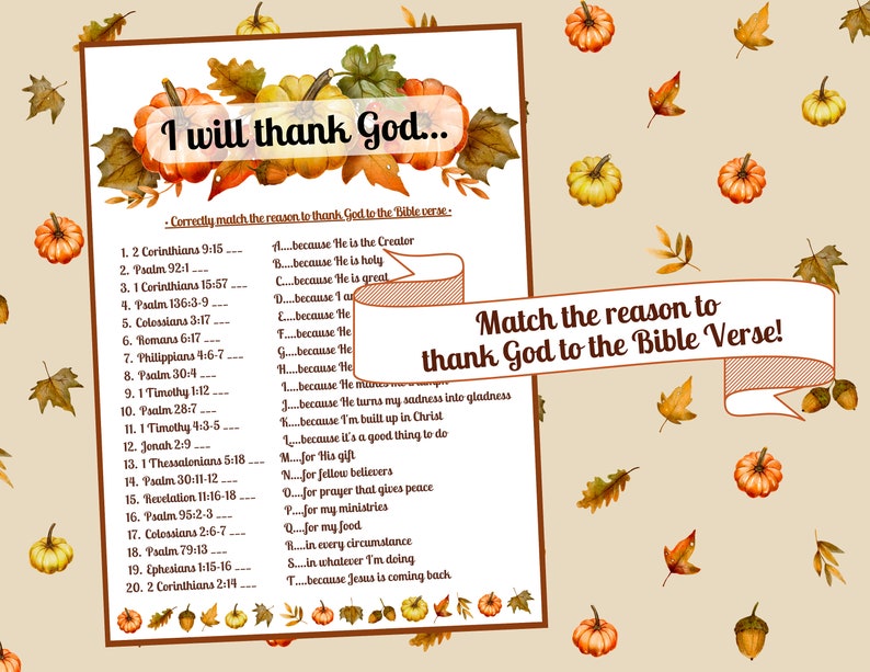 Give Thanks Bible Match Game Thanksgiving Bible Match - Etsy