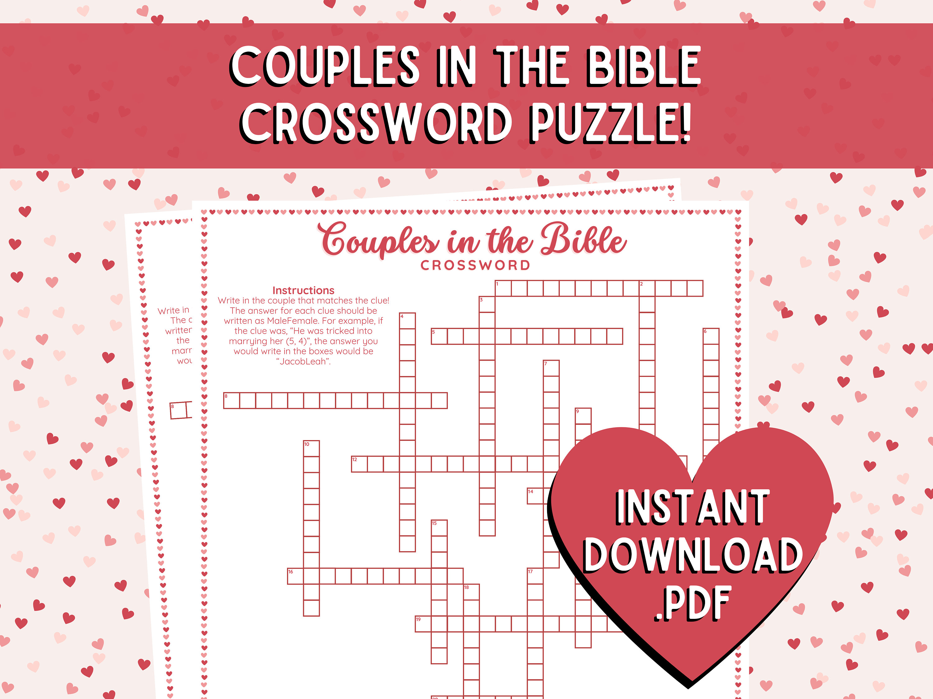 Bible Couples Crossword Puzzle | Valentine Crossword Puzzle | Marriage ...