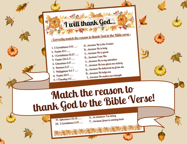 Give Thanks Bible Match Game Thanksgiving Bible Match - Etsy