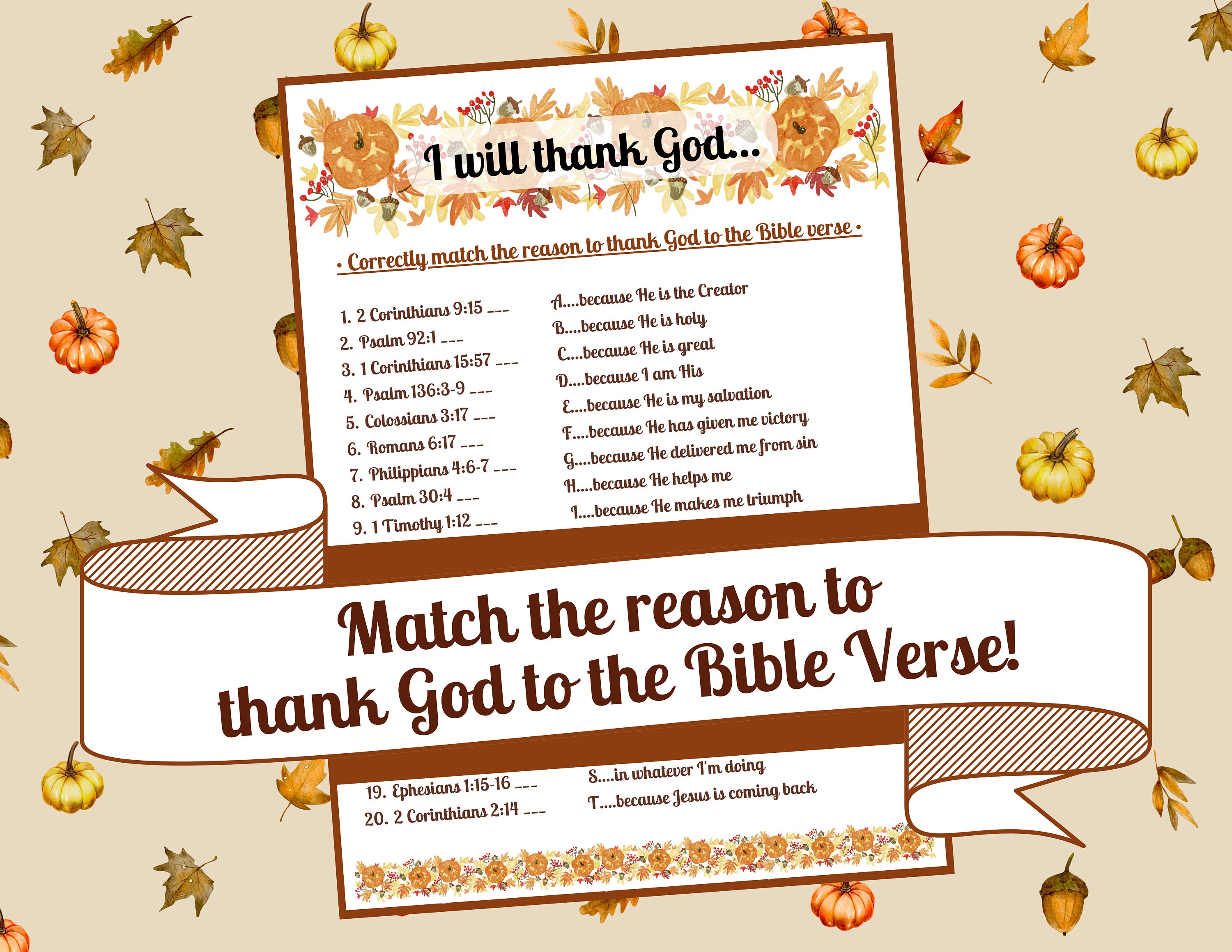 Give Thanks Bible Match Game Thanksgiving Bible Match - Etsy