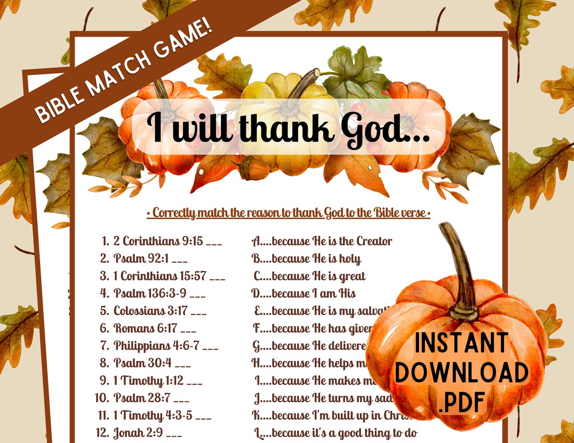 Give Thanks Bible Match Game Thanksgiving Bible Match - Etsy