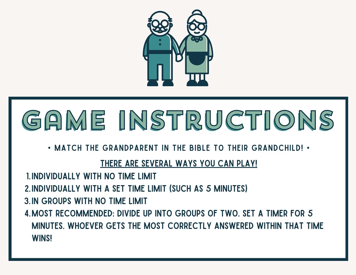 Grandparents in the Bible Match Party Game | Grandparent's Day Bible ...
