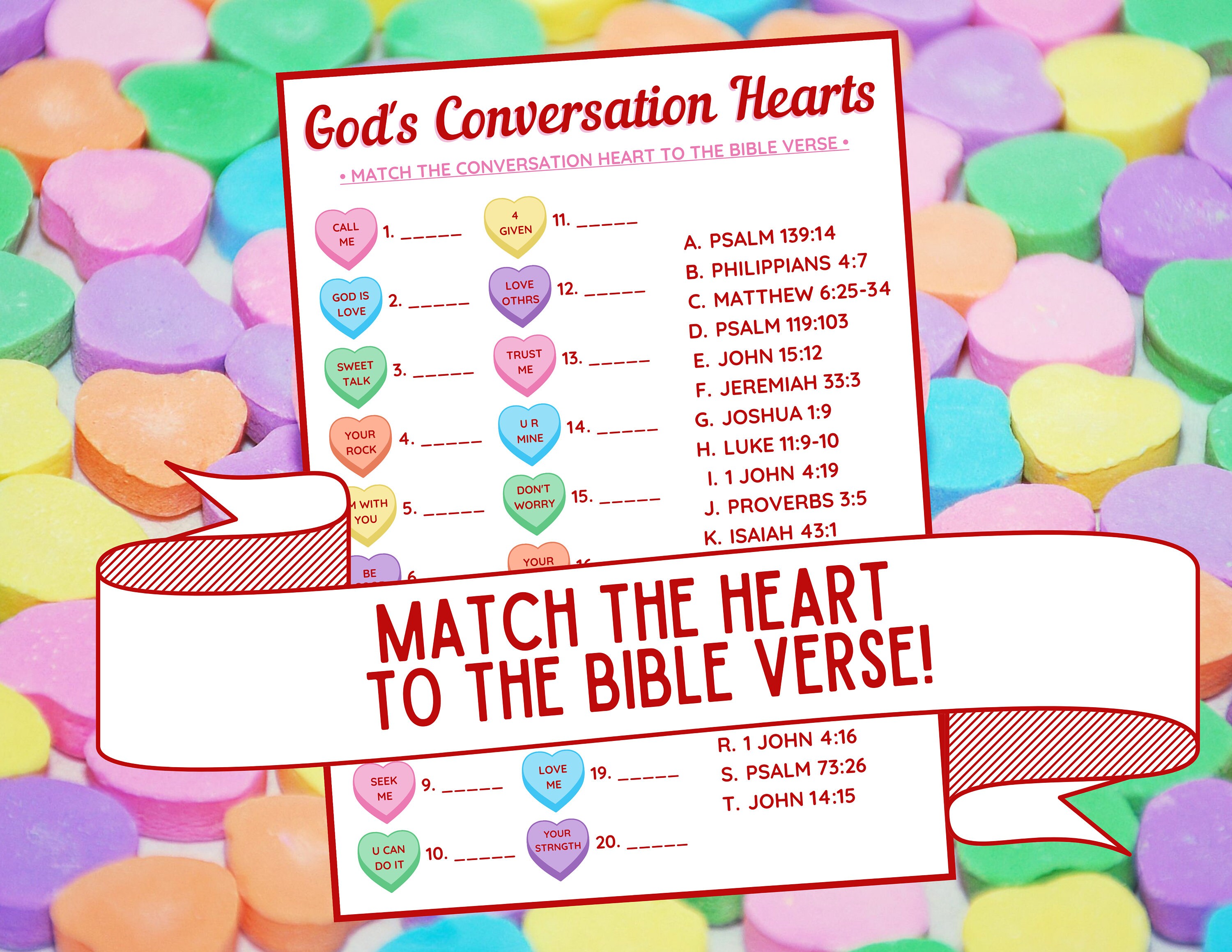 God's Conversation Hearts Bible Match Game Valentine - Etsy Canada