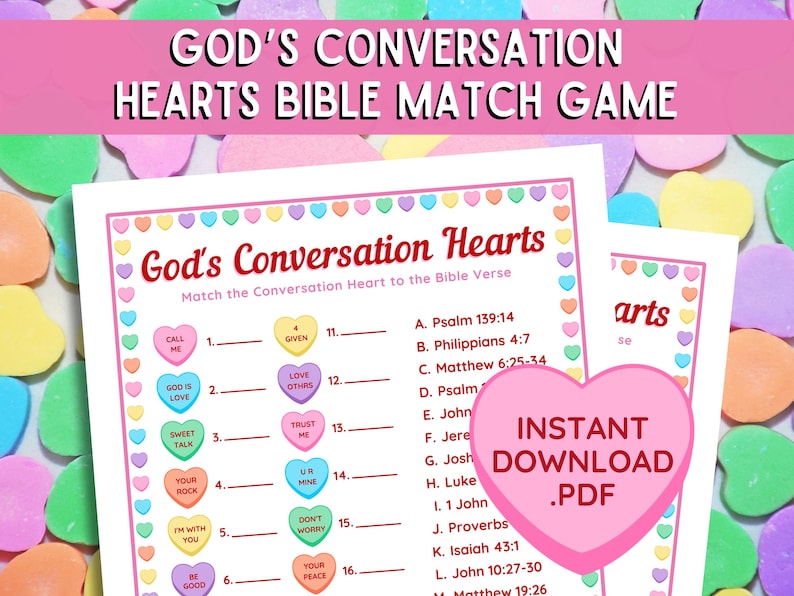 Valentine Bible Match Game: God's Conversation Hearts (PDF Download) - Etsy