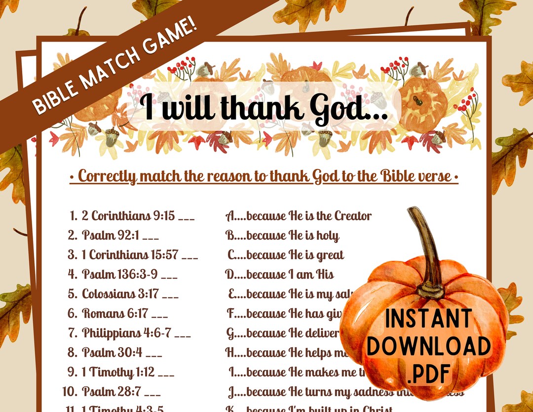 Give Thanks Bible Match Game Thanksgiving Bible Match - Etsy