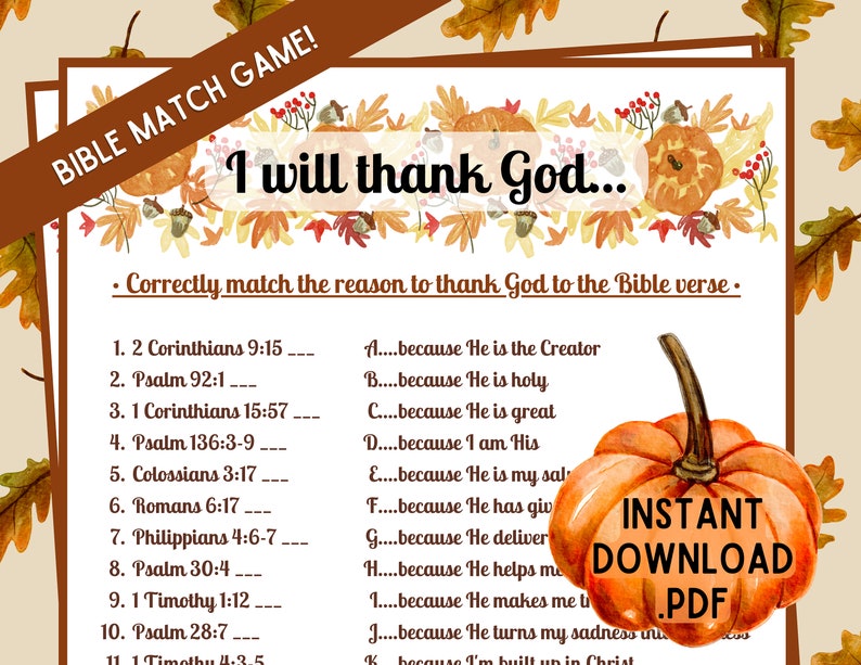Give Thanks Bible Match Game Thanksgiving Bible Match - Etsy
