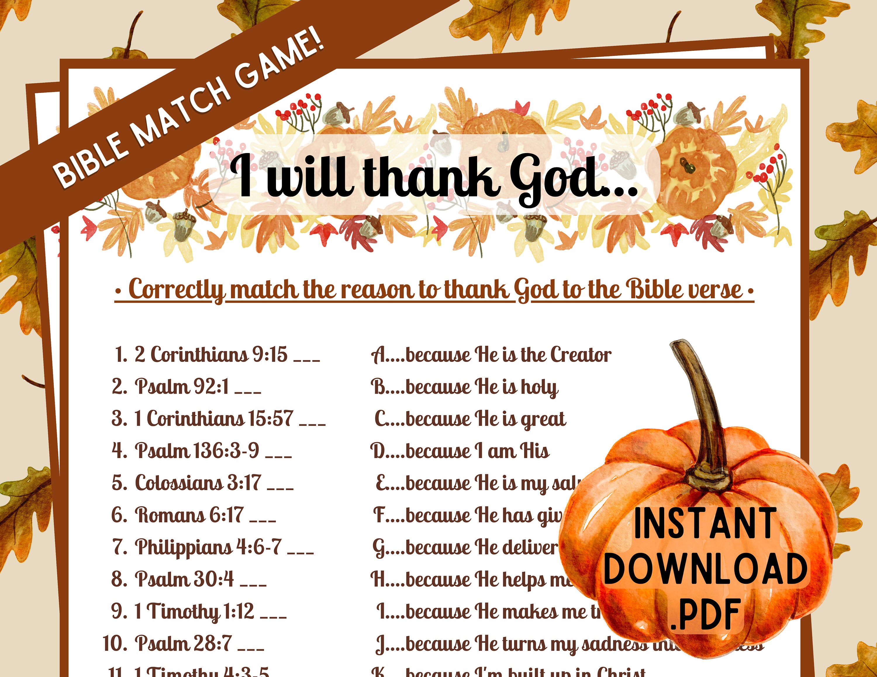 Give Thanks Bible Match Game Thanksgiving Bible Match - Etsy