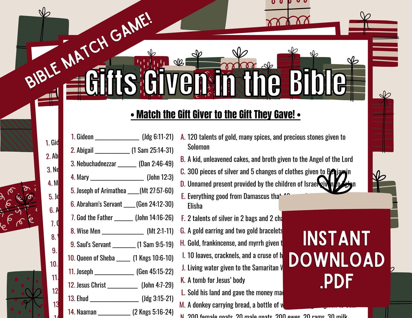 Gifts Given in the Bible Match Game Bible Trivia Game - Etsy