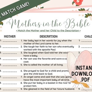 Mother's Day Bible Match Game: Church Party (PDF Download) - Etsy