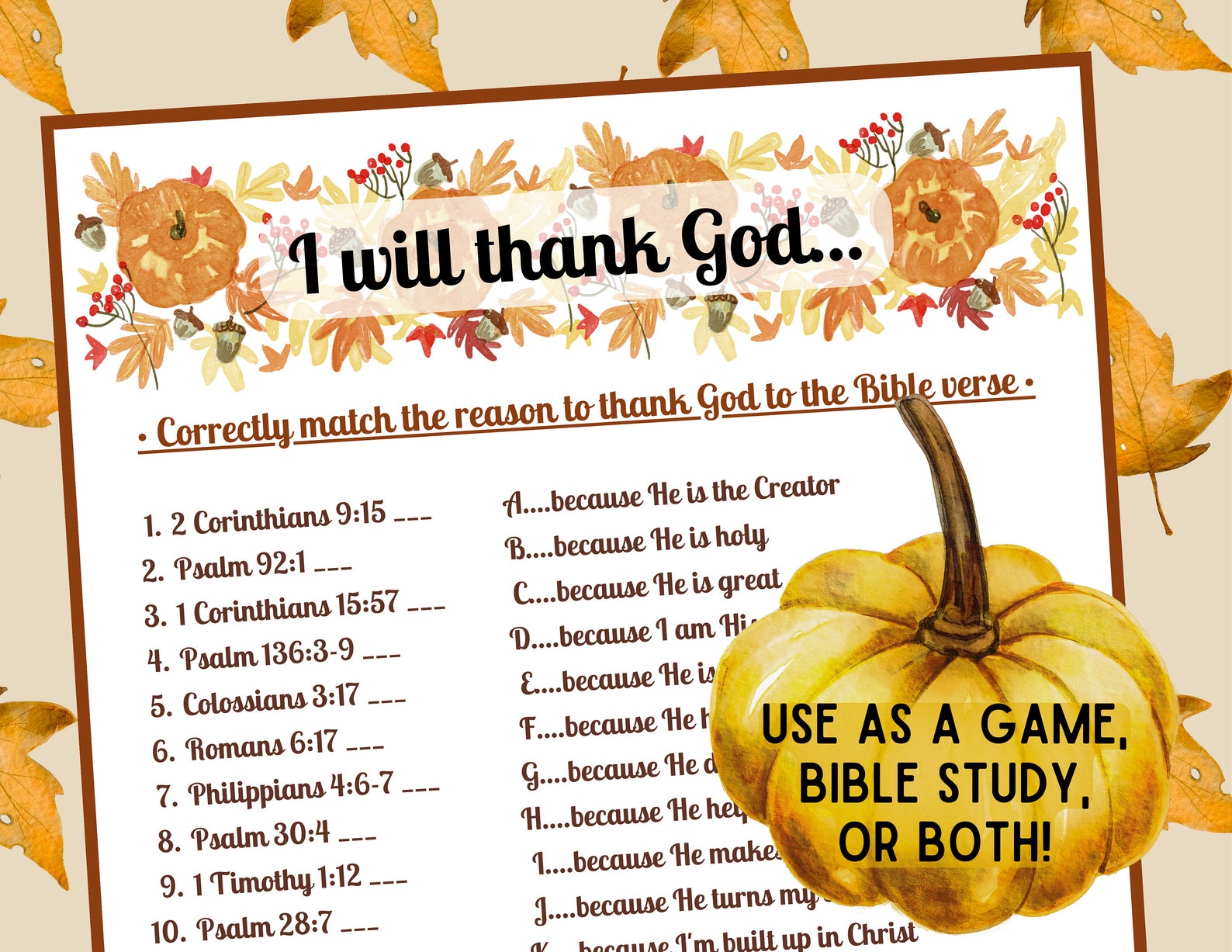 Give Thanks Bible Match Game Thanksgiving Bible Match - Etsy