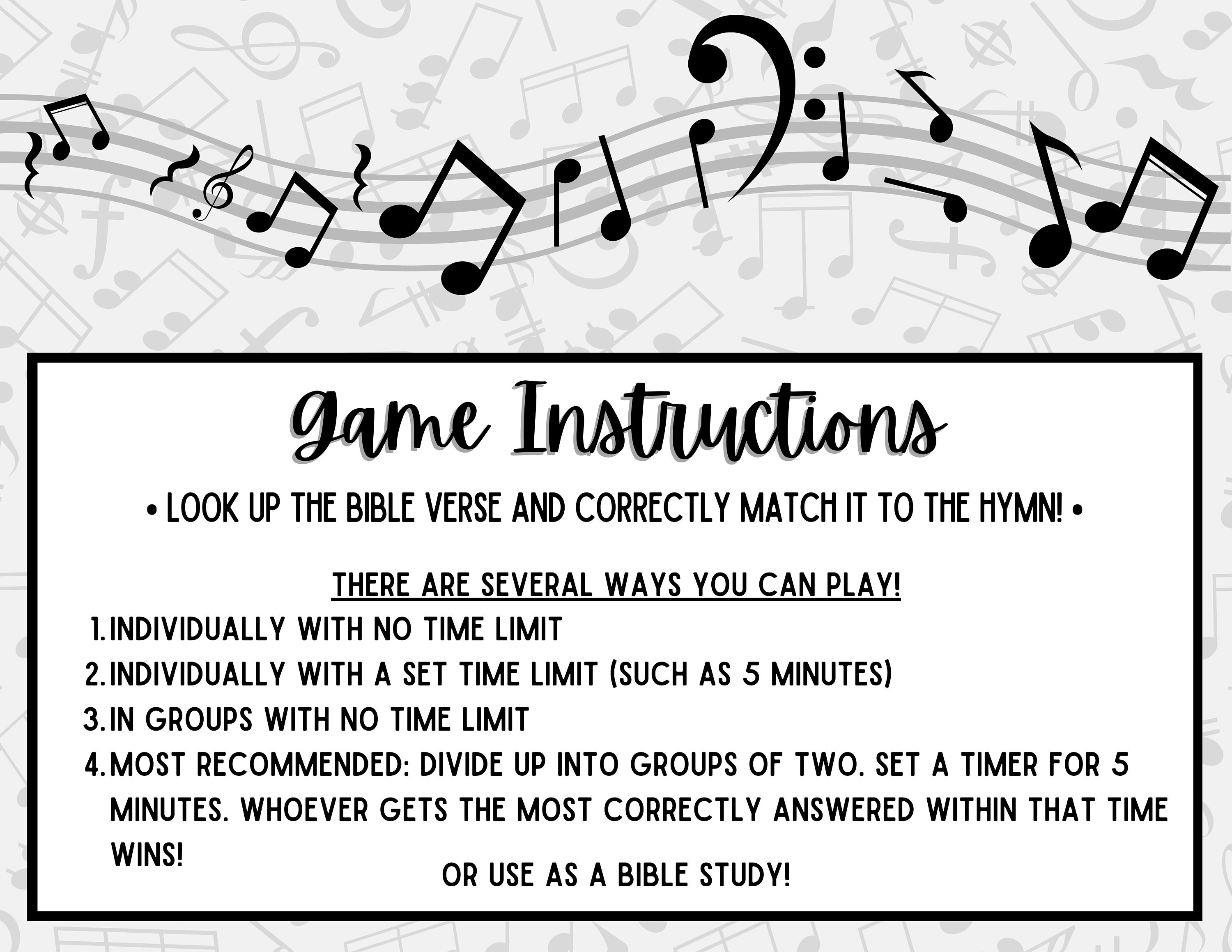 Hymn Bible Verse Match Game: Fun Church Activity (PDF Download) - Etsy