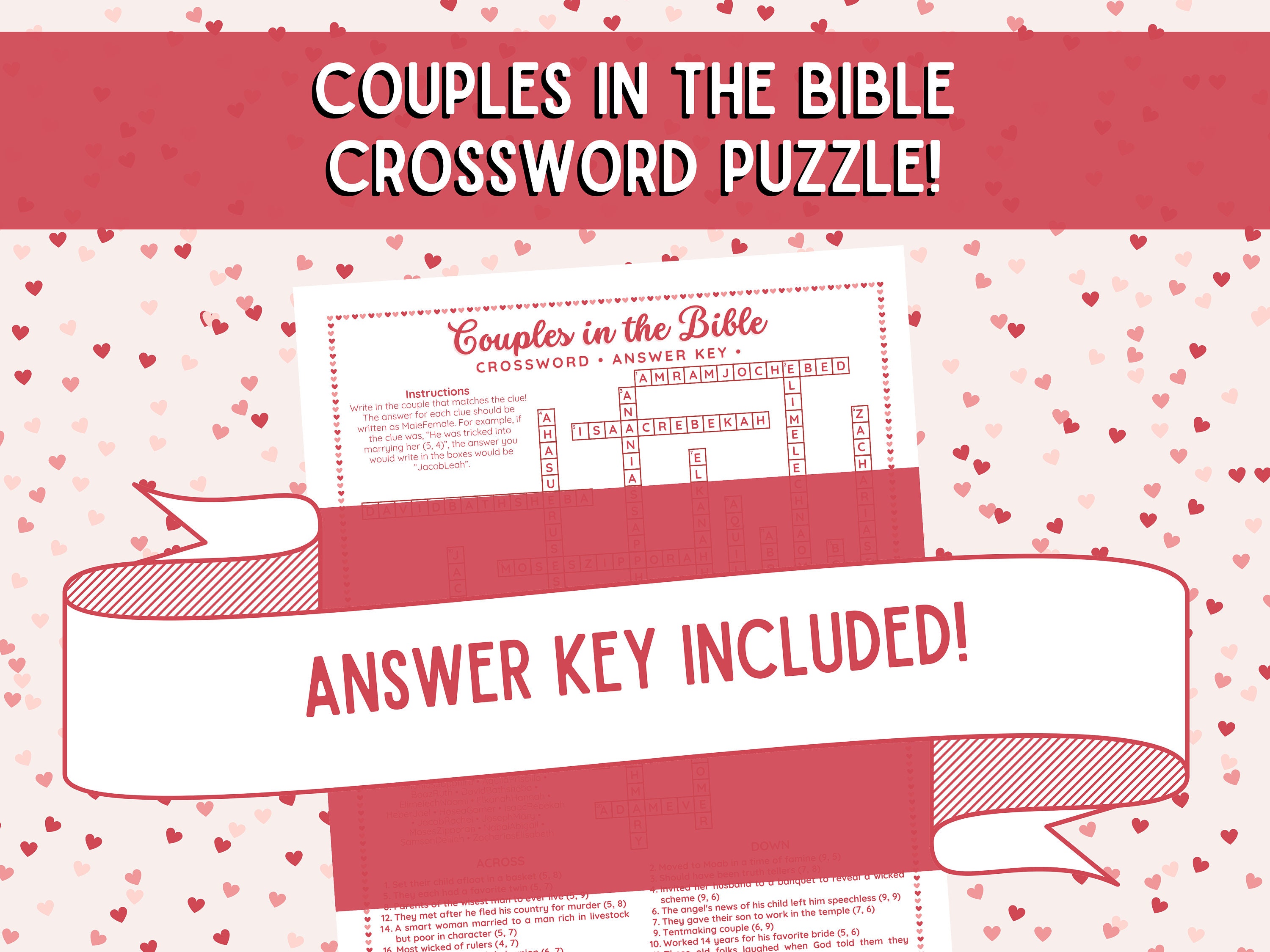 Bible Couples Crossword Puzzle | Valentine Crossword Puzzle | Marriage ...