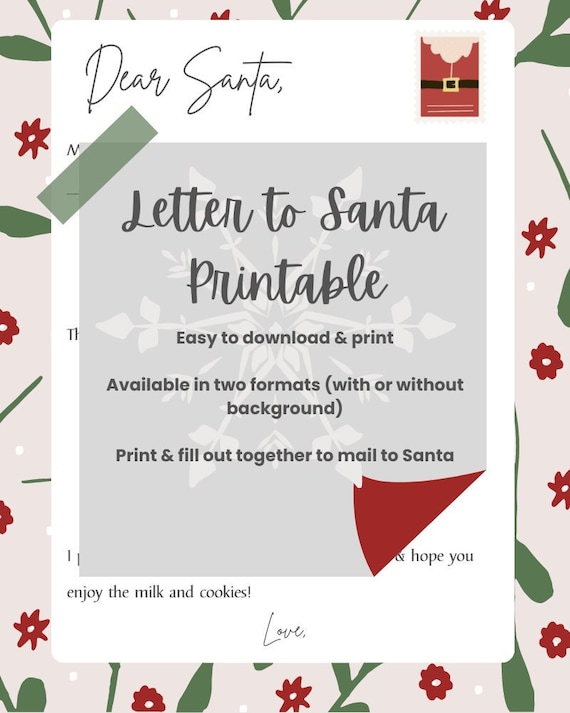 Letter to Santa Digital Download Printable Letter to Santa - Etsy